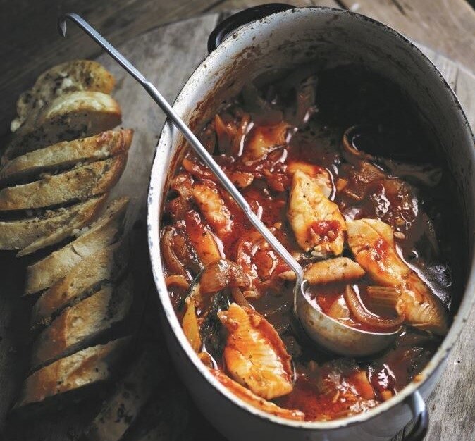 Tomato & Fennel Fish Stew with Garlic & Oregano Bread | Great British ...